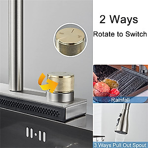 Kitchen Faucet with Pull Down Sprayer Stainless Steel Brushed Nickel Waterfall Faucet Farmhouse Commercial Bar Waterfall Kitchen Sink Faucet,Black