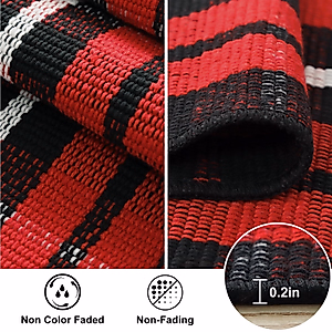 LEEVAN Buffalo Plaid Door Mat 3'x 5', Black and Red Plaid Porch Outdoor Rug, Farmhouse Washable Welcome Mat, Reversible Checkered Rug Cotton Woven Carpet for Front Door/Entryway
