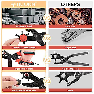 TICONN Leather Hole Punch Tool Set, Heavy Duty Multi-Size Hole Puncher Tool for Belts, Watch Bands, Plastic, Fabric