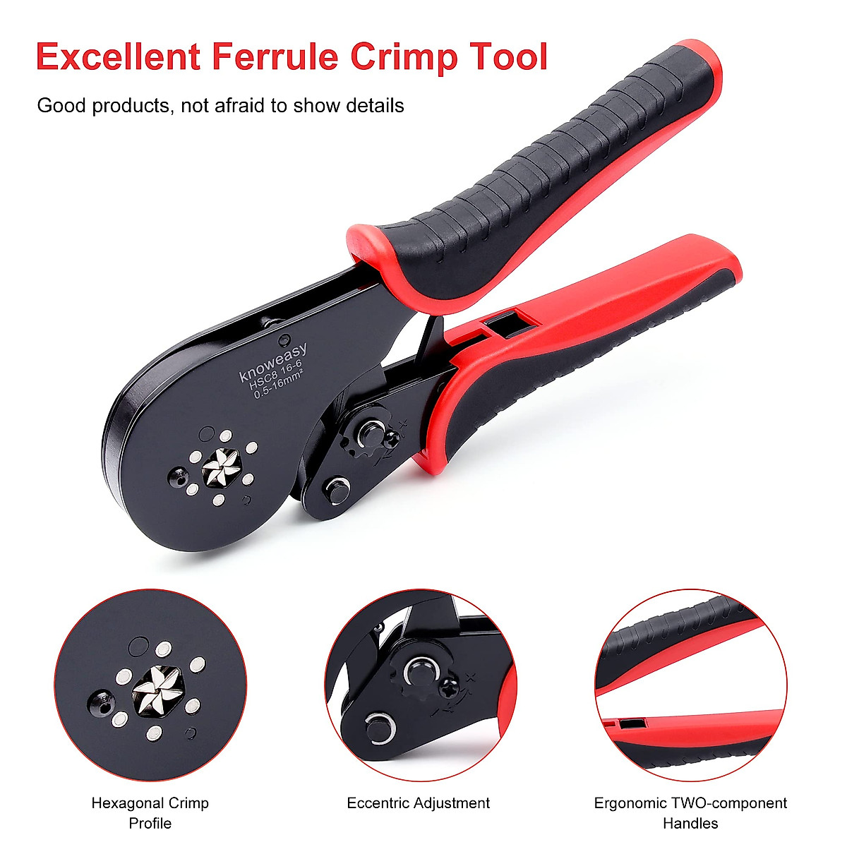 Hexagonal Ferrule Crimping Tool,Knoweasy 16-6 Ferrules Crimp Tool and Hexagonal Wire Ferrule Crimper Used for 30-5 AWG/0.5-16mm² Cable End Sleeves
