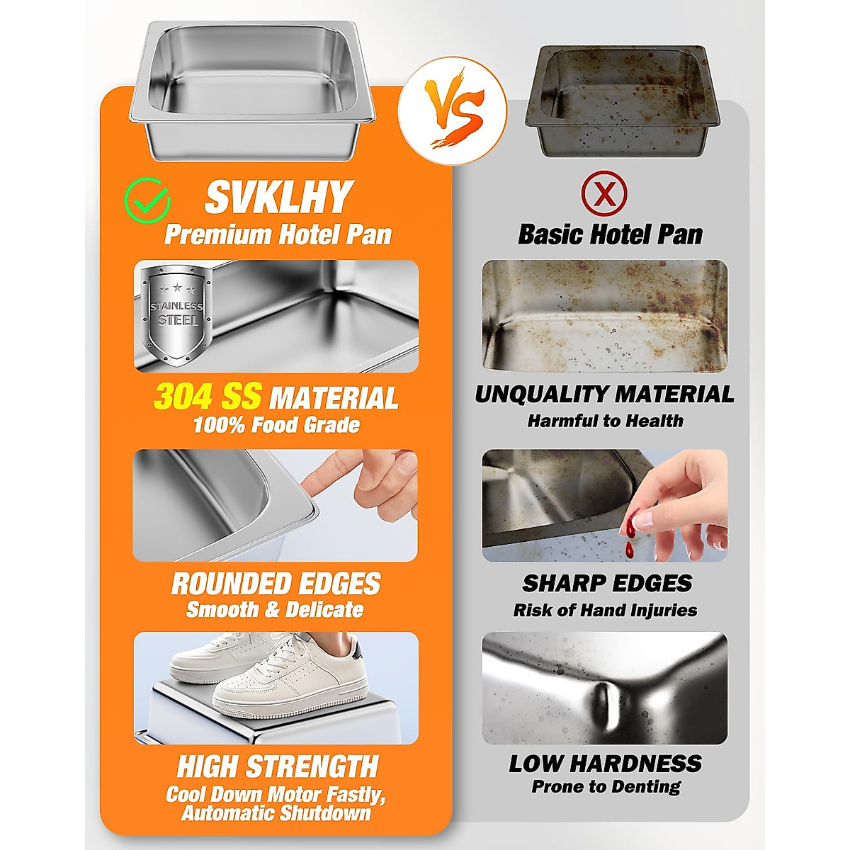 SVKLHY 304 Stainless Steel 1/2 Size Hotel Pans: 6 Pack 2.5 Inch Deep [Anti-Jam][Super Thicken] Steam Table Pan Commercial Hotel Pan for Restaurant Catering Party