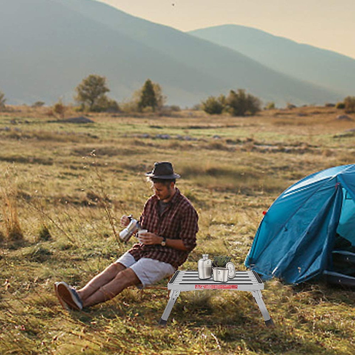 LUISLADDERS Aluminum Working Platform Step Stool Ladder RV Step Supports Up to 500lbs, Anti-Slip Surface & Rubber Feet Camper Step for Motor-Home,Trail, SUV