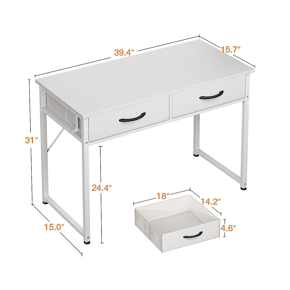 ODK 40 Inch Small Desk with Fabric Drawers- for Bedroom, White Vanity Desk with Storage, Home Office Computer Desk for Small Spaces, Modern Work Writing Study Table, White