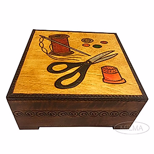 Polish Handmade Carved Linden Wood Decorative Sewing Box