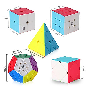 Roxenda Speed Cube Set, [5 Pack] Magic Cube Bundle of 2x2 3x3 Skew Megaminx Cube and Pyramid Cube Smoothly Stickerless Speed Cubes Collection for Kids Teens & Adults