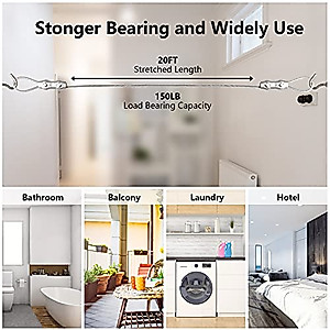 Clotheslines,20ft Portable Windproof Clothes Rope Line with Stainless Steel Cable Tightener System Multipurpose Heavy Duty Laundry Rope for Christmas Decor Outdoor/Indoor/Home/Drying (20Ft/6m)