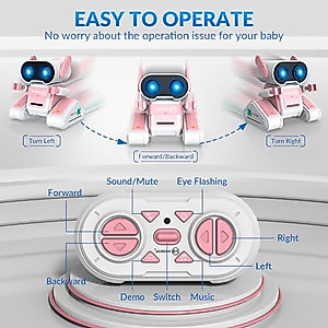 STEMTRON RC Robot Toys for Kids, Rechargeable Remote Control Robot Toy for Boys & Girls, with Auto Demo, Dance Moves, Music, Shining 7 Colors LED Eyes & Flexible Head, Ears & Arms