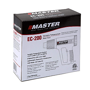 Master Appliance EC-200 Variable Temperature Heat Gun, Hot Air Gun, 120V, 10 Amps, 1200W, for shrink wrap, wire connectors, shrink tubing, crafts, stripping paint