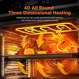 AAOBOSI Single Wall Oven, 24 Inch Electric Built-in Convection Oven 2.5 Cu.Ft 2800W 240V LED Digital Display Touch Control Timer Alarm Clock ChildLock for Kitchen,Drop Down Door in Stainless Steel