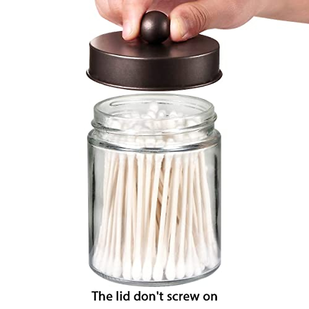 Apothecary Jars Bathroom Storage Organizer - Cute Qtip Dispenser Holder Vanity Canister Jar Glass with Lid for Cotton Swabs,Rounds,Bath Salts,Makeup Sponges,Hair Accessories/Bronze (2 Pack)