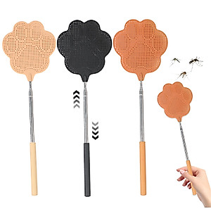 Extendable Fly Swatter Fly Swatter Manual Paw-Shaped Flyswatter,3Pcs Heavy Duty Fine Mesh PP Stainless Steel Fly Swatter for Indoors - 11.4-29.5