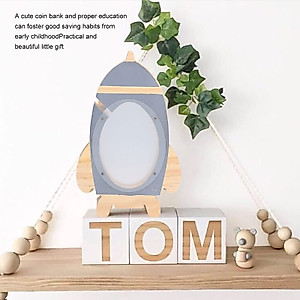 BuyWeek Piggy Bank, Wooden Spaceship Hollow Money Bank Educational Kids Saving Box for Kids Boys Girls Gift Gray