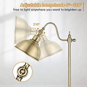 Mlambert Industrial Floor Lamp,63” LED Floor Lamp with LED Bulb,Adjustable Metal Head,Foot Switch,Tall Lamp for Livingroom,Bedroom,Corner Lamp- Brass