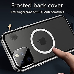 Jonwelsy Case for iPhone 13 Pro Max, 360 Degree Double-Sided Protection Compatible with Magsafe Magnetic Adsorption Metal Bumper Front Tempered Glass Back Frosted PC Cover for 13 Pro Max 6.7" (Blue)