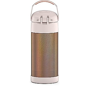 THERMOS FUNTAINER 12 Ounce Stainless Steel Vacuum Insulated Kids Straw Bottle, Rose Gold
