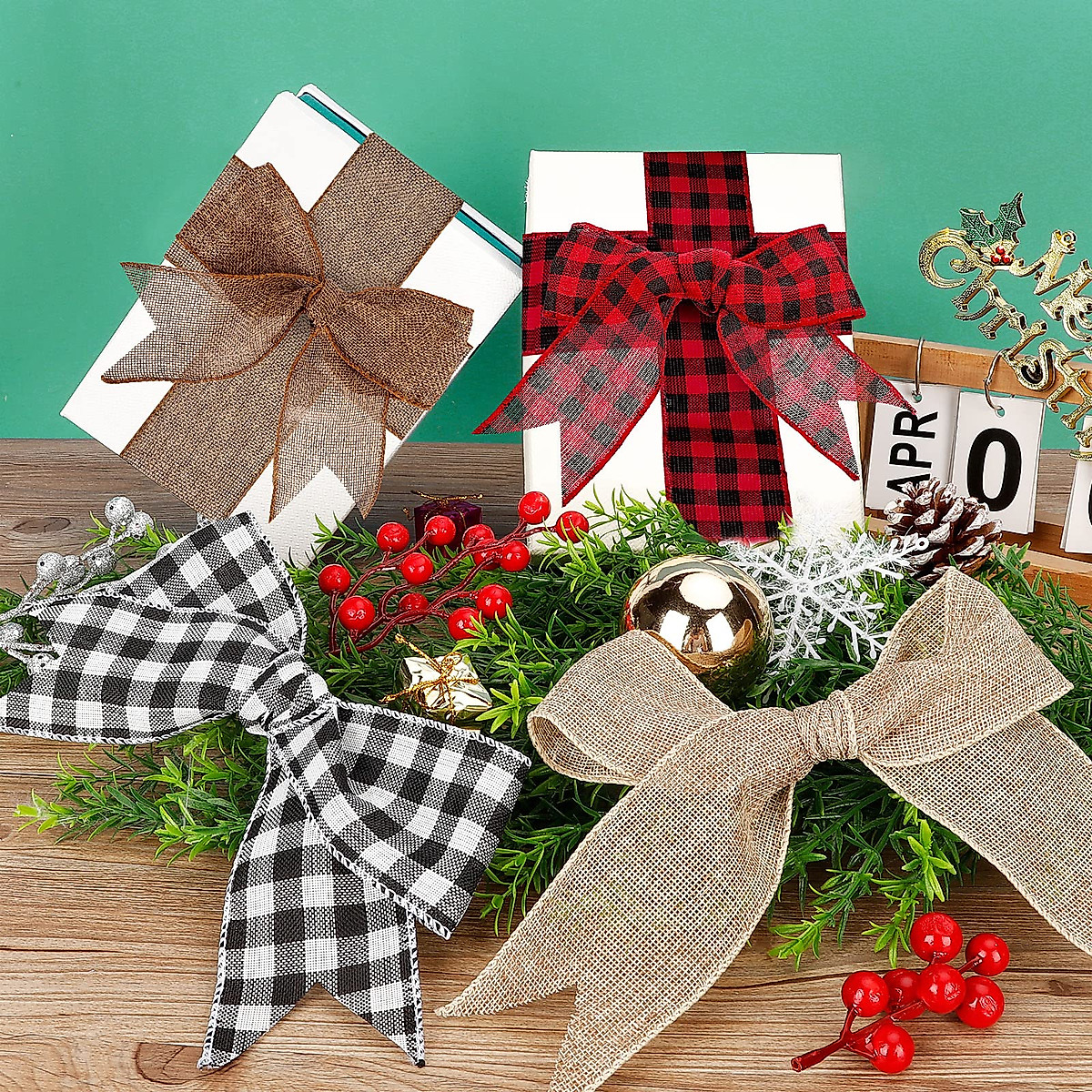 6 Rolls Wired Christmas Ribbon 30 Yards 2-1/2'' Wired Edge Burlap Ribbons for Christmas Thanksgiving DIY Gift Wrapping Wedding Floral Bows Crafts