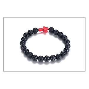 Fashion Month Volcanic Energy Lava Stone Black Red Cross Charm Bracelets for Women Men Yoga Beads Couple Jewelry Stretch