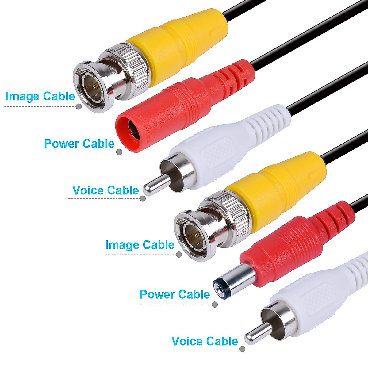 Dericam 60ft BNC Extension Cables with Three Connectors, Video Power Voice Cable for Surveillance and Security Camera Video System (Black)