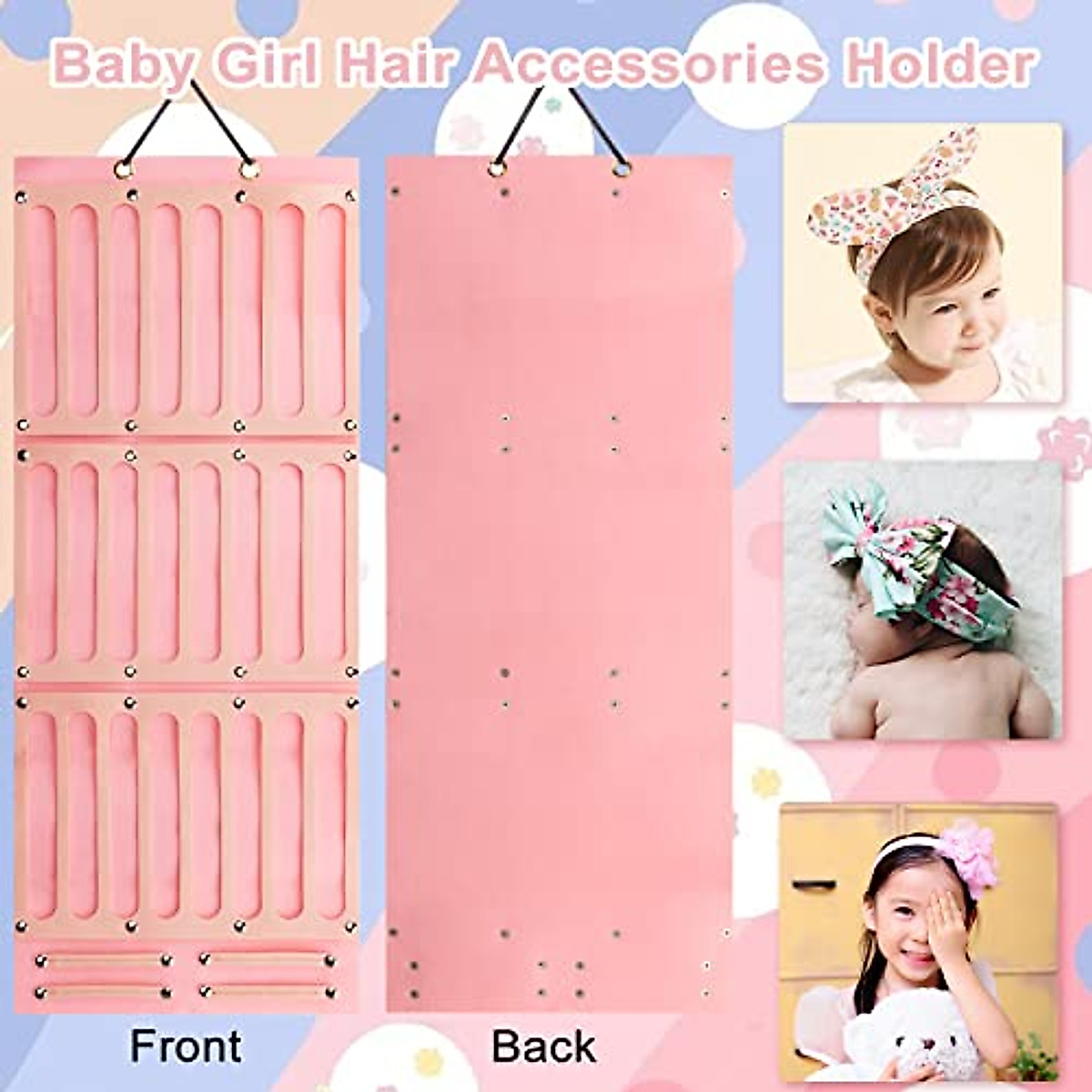 Bow Holder for Girls Hair Bows, Hair Bows Holder Extra Large Capacity, Hair Bows Organizer 27 Ribbons, Baby Hair Accessory Storage Display, Baby Headbands Holder for Room, Closet, Birthday Day Gift