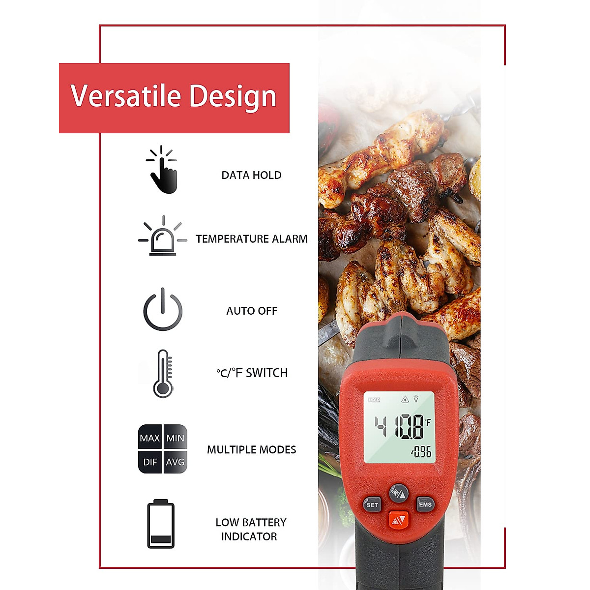 Wintact Digital Infrared Thermometer -58 to 1022℉ (-50 to 550℃) Non-Contact Laser Temperature Gun Measuring Surface for Kitchen Cooking Food Fluid BBQ Frying Meat