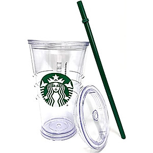 Starbucks Cold Cup Clear Grande Tumbler Traveler With Green Straw Logo - 16oz