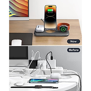 Foldable 3 in 1 Wireless Charger, Metal Design, NELUXFE Charging Station Compatible with MagSafe for iPhone 14/13/12 Pro Max, Apple Watch and AirPods (Black)