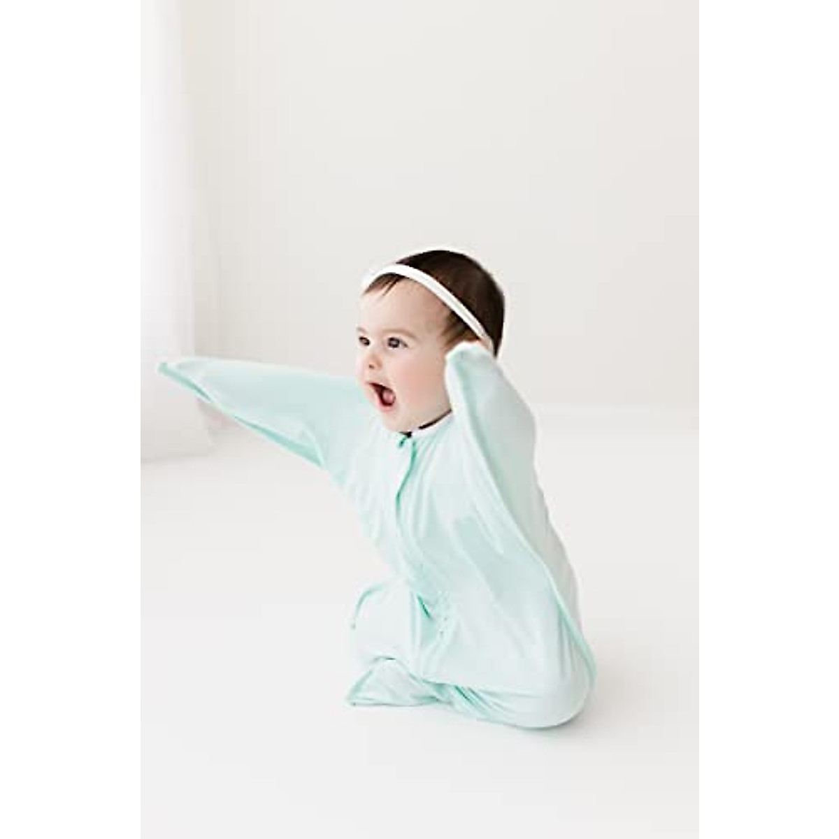 Transition Swaddle - Baby Wearable Blanket - Baby Sleep Sack with 2-Way Zipper - 95% Bamboo Viscose Fiber/5% Spandex - TOG 0.5 - Cozy Sleep Wrap designed by a pediatric (Soft Mint, Medium 6-12 Month)