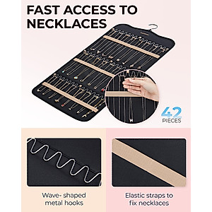 BAGSMART Hanging Jewelry Organizer Storage with Hanger Metal Hooks Double-Sided Jewelry Holder for Earrings, Necklaces, Rings on Closet, Wall, Door, 1 piece Large Black