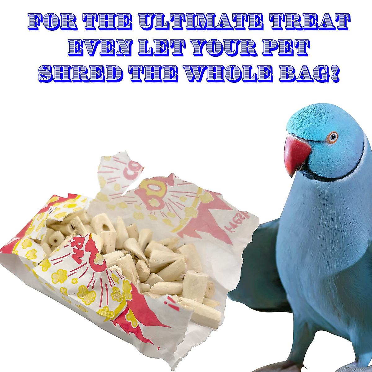 Mandarin Bird Toys by M&M 5112 Sola Popcorn Shredder - Handmade Super Shreddy Bird Toy, Food Grade Popcorn Bag, Natural Sola Wood Pops, Easy to Shred and Forage, Great for Small to Med Size Pet Birds