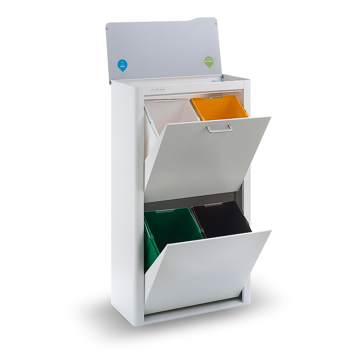 DON HIERRO - CUBEK - Recycling trash can, cabinet trash can, waste bin, 4 individual tilt-out compartments. - White