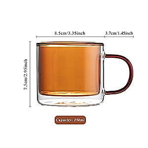 SMALLSHS Clear&Colorful Double Walled Glass Coffee Mug, Insulated Colored Latte Cup with Handle for Hot&Cold Beverages, Clear Thick Tumbler for Home Office Drinking (Clear brown)