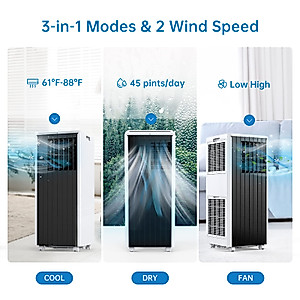 Adoolla 8000 BTU Portable Air Conditioner, Air Conditioners 3-in-1 Compact Fast Cooling Indoor AC Unit, Window Mount Exhaust Kit, Fan Dry Modes, 115V
