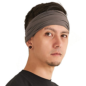 Charcoal Gray Japanese Bandana Headbands for Men and Women – Comfortable Head Bands with Elastic Secure Snug Fit Ideal Runners Fitness Sports Football Tennis Stylish Lightweight M