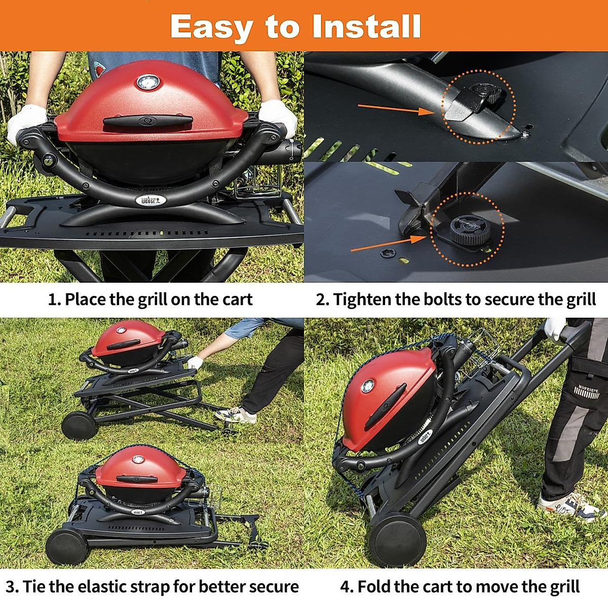 Weber Q Series Portable Grill Cart - Folding Stand for Q1200, Q1000, Q2200, Q2000, Q2400 - Outdoor BBQ