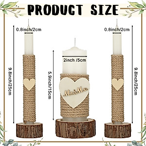 3 Pcs Rustic Unity Candles for Wedding Ceremony Set Mr and Mrs Burlap Wedding Candles 1(5.9'') Pillar 2(9.8'') Taper Candles for Weddings Ceremony Events Decor Emergency Lighting (Romantic Style)
