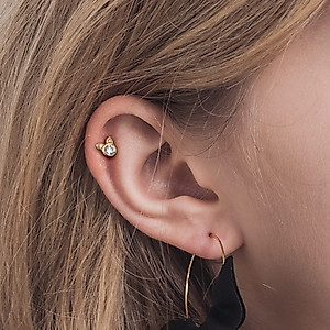 COCHARM 14K Gold Cartilage Earring Stud Yellow Gold 16g Flat Back Cartilage Stud 14K Solid Gold Push in Cartilage Piercing Stud Cat Labret Stud Gold Medusa Studs