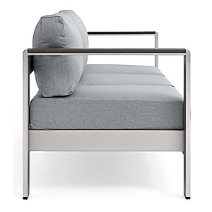 Modway Shore Aluminum Metal Outdoor Patio Sofa With Silver Gray All-Weather Cushions