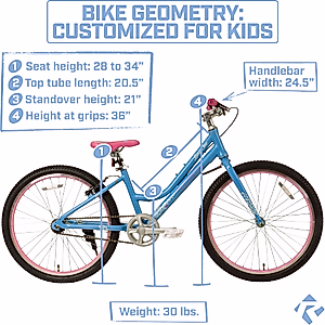 Revere Freestyle Kids 24" Girls Cruiser Bicycle for Ages 7-11 Years Old. Lightweight Aluminum Frame and Fork, Easy to Ride! Premium Parts, Premium Design, Premium Safety! (Periwinkle)