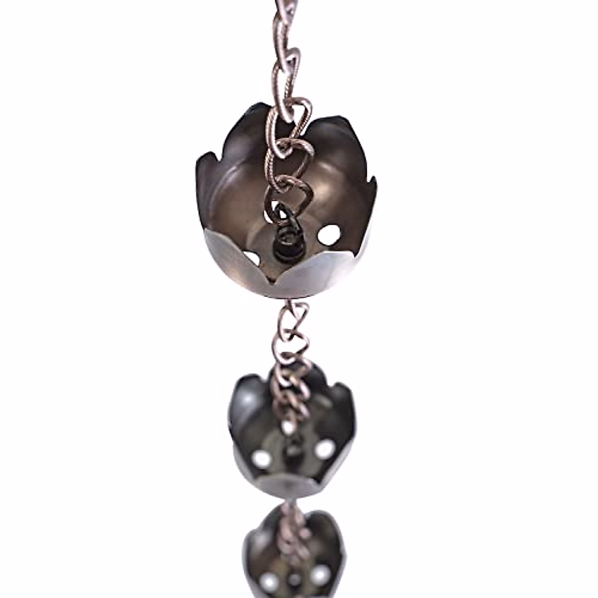 Hand-Crafted Iron Rain Chain Gutter – 6 Feet Length-Downspouts for Heavy Wind Rain - Umbrella Rain Chains Anchor for Home- Pewter Chain Link with Anchor Umbrellas Petals - for Home & Garden decoration