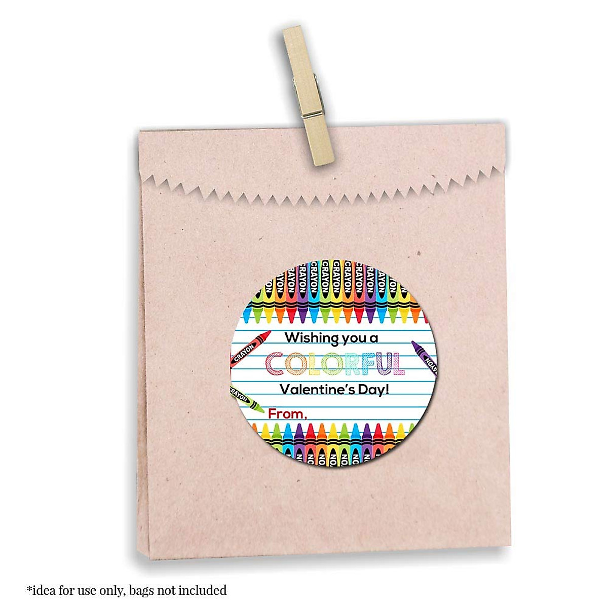 Colorful Crayon Valentine Party Favor Sticker Labels, 40 2" Party Circle Stickers by AmandaCreation, Great for Classroom Valentines, Envelope Seals, Gifts & Treats