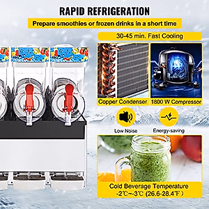 VEVOR Commercial Slushy Machine, 3x15L Margarita Machine, Margarita Slush Frozen Drink Machine, Frozen Drink Maker Food-Grade Tank, Slushie Machine for Cafes Restaurants Bars Home Use