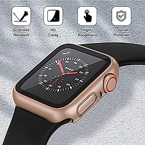 EDIMENS 2 Pack Hard PC Case Compatible with Apple Watch Series 6 / SE / 5/4 40mm Women Men, Overall PC Case Slim Tempered Glass Screen Protector Protective Cover for Apple iWatch 40mm SE Rose