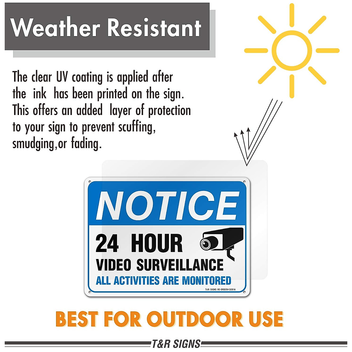 Video Surveillance Sign, All Activities Are Monitored - 2 Pack - 7 x 10 Inches Rust Free .040 Aluminum Reflective - UV Protected, Waterproof, Weatherproof and Fade Resistant - 4 Pre-drilled Holes