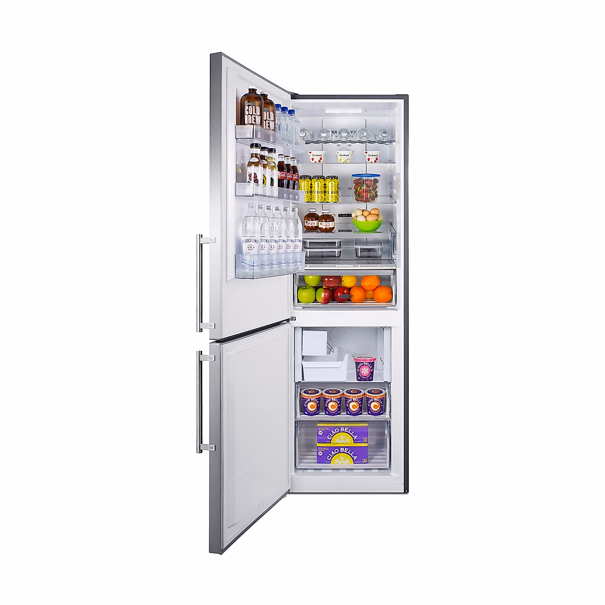 Summit Appliance FFBF249SS2IMLHD 24" Wide Bottom Freezer Refrigerator with Icemaker, 10.6 cu.ft Capacity, Open Door Alarm, Stainless Steel Doors, Frost-Free Operation, LED Visual Alarms