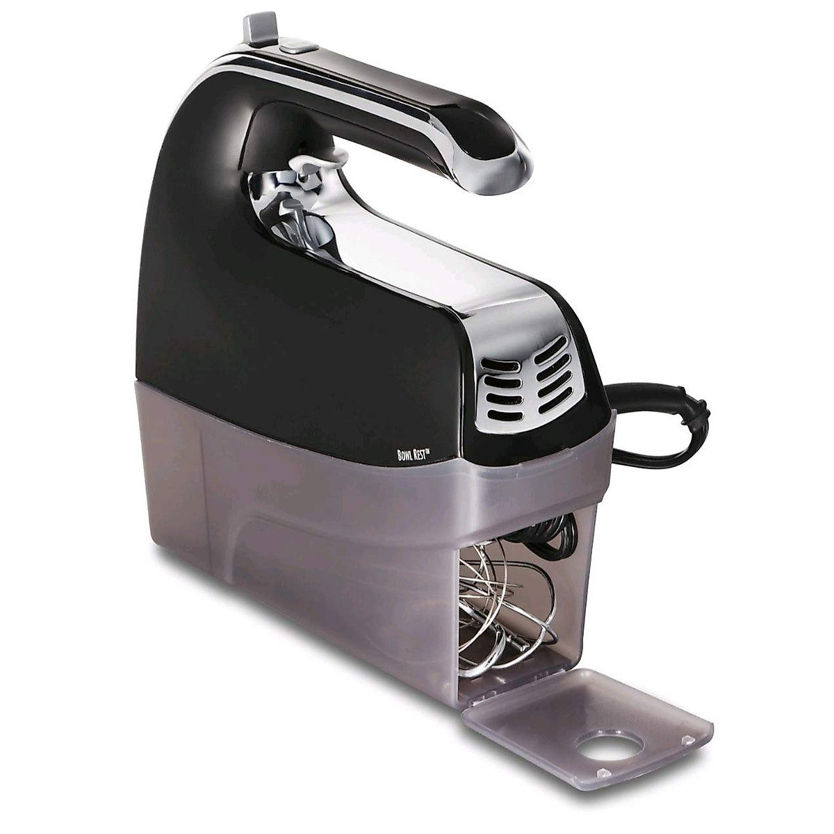 Hamilton Beach Power Deluxe 6-Speed Electric Hand Mixer with Snap-On Storage Case, QuickBurst, Beaters, Whisk, (62619E)) (Black/Metalic)