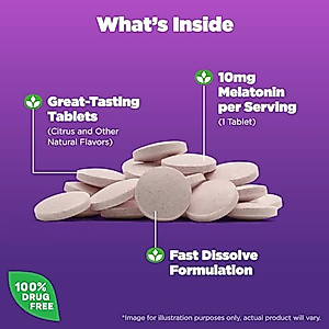 Natrol Melatonin 10mg, Citrus-Flavored Dietary Supplement for Restful Sleep, 60 Fast-Dissolve Tablets, 60 Day Supply