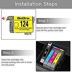 BeOne Remanufactured Ink Cartridge Replacement for Epson T124 124 to use with Stylus NX125 NX127 NX130 NX230 NX330 NX420 NX430 Workforce 320 323 325 435 Printer (2BK 1C 1M 1Y)