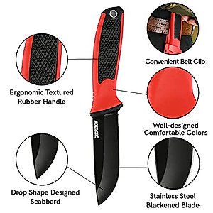 Dispatch Tactical Fixed Blade Outdoor Knife Bushcraft Survival Hunting Tool, Non-slip Stylish Handle, with Practical Sheath, for Camping, Hunting, Adventure, 8'' Closed