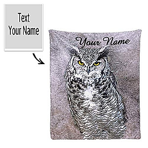 CUXWEOT Custom Blanket with Name Text,Personalized Animal Owl Super Soft Fleece Throw Blanket for Couch Sofa Bed (50 X 60 inches)