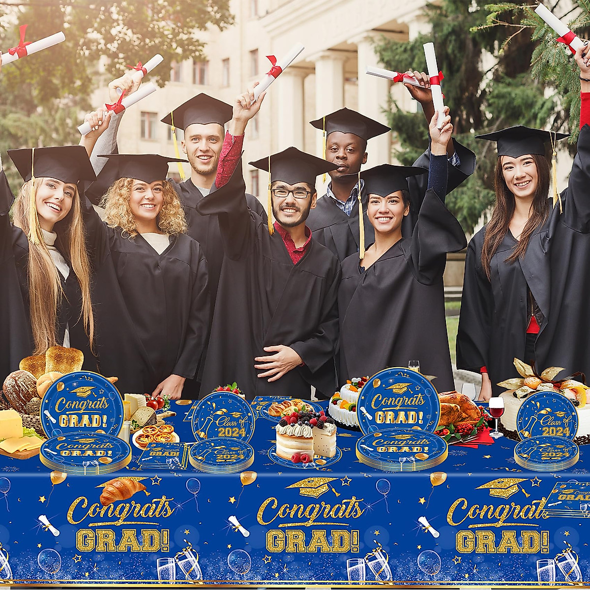 Graduation Plates and Napkins 2024 Graduation Party Supplies, 2024 Graduation Party Disposable Paper Plates Napkins Tablecloth Class of 2024 Congrats Grad Graduation Party Decorations, Serve 24